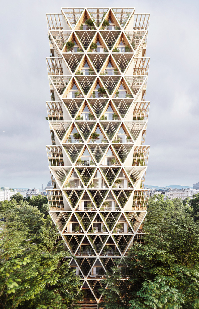 Precht's timber skyscraper combines modular homes with vertical farms ...